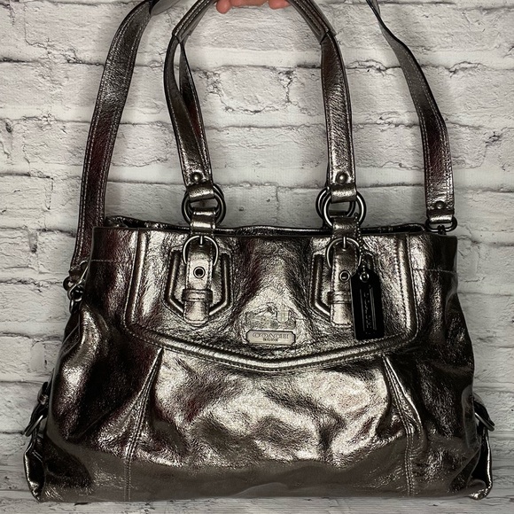 Coach | Bags | Coach Purse Metallic Silver Satchel Shoulder Bagtote Bag ...